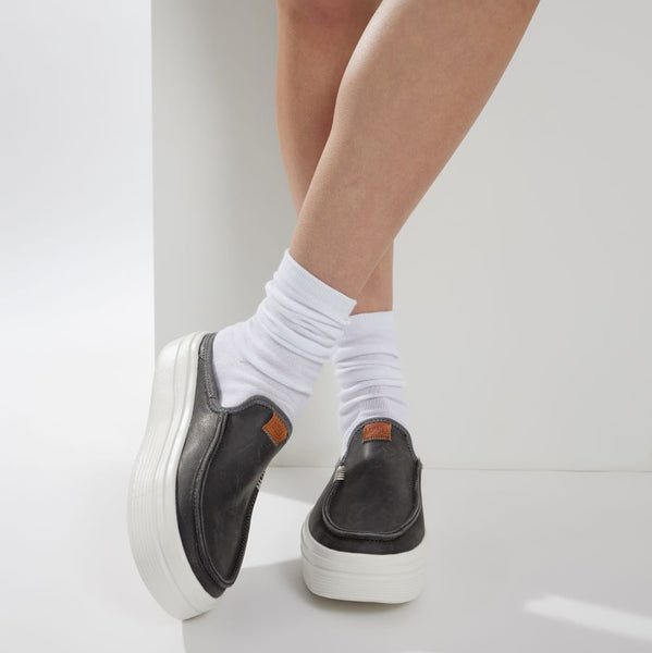 Austin Lift Leather Black - Women's Slip-On Shoes | HEYDUDE shoes